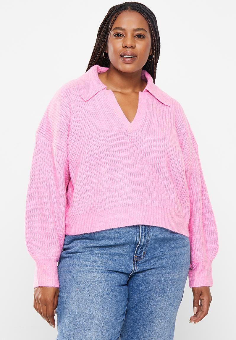 Plus blondie rib collar pullover - candy pink Cotton On Tops ...