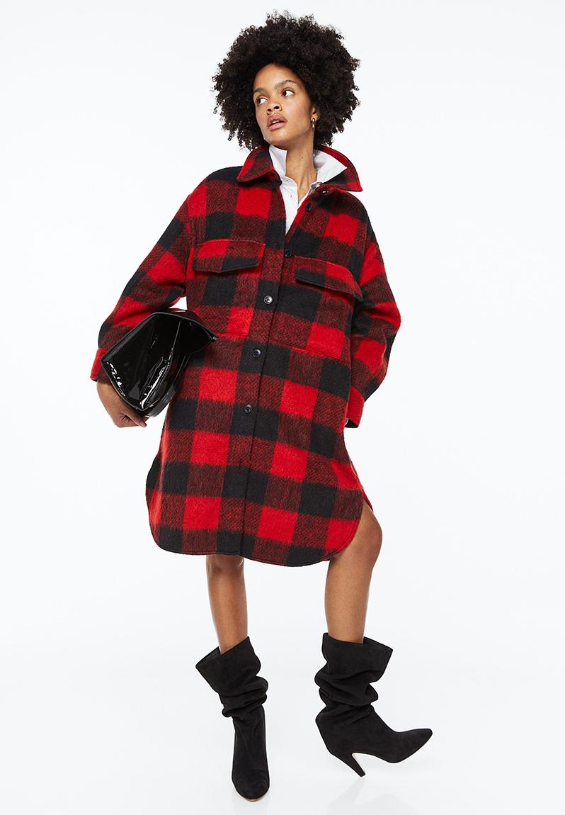 Oversized long shacket - red/checked - 1091150006 H&M Jackets ...