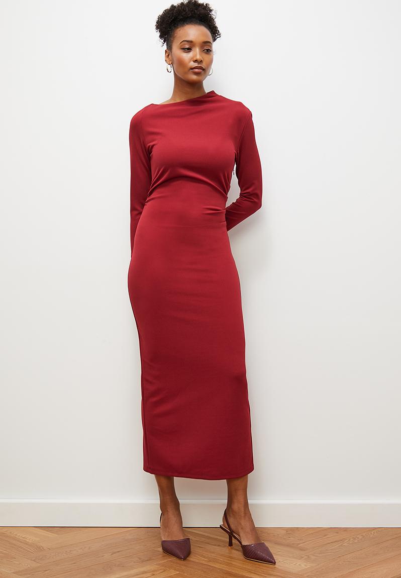 Slash neck column midi dress - oxblood