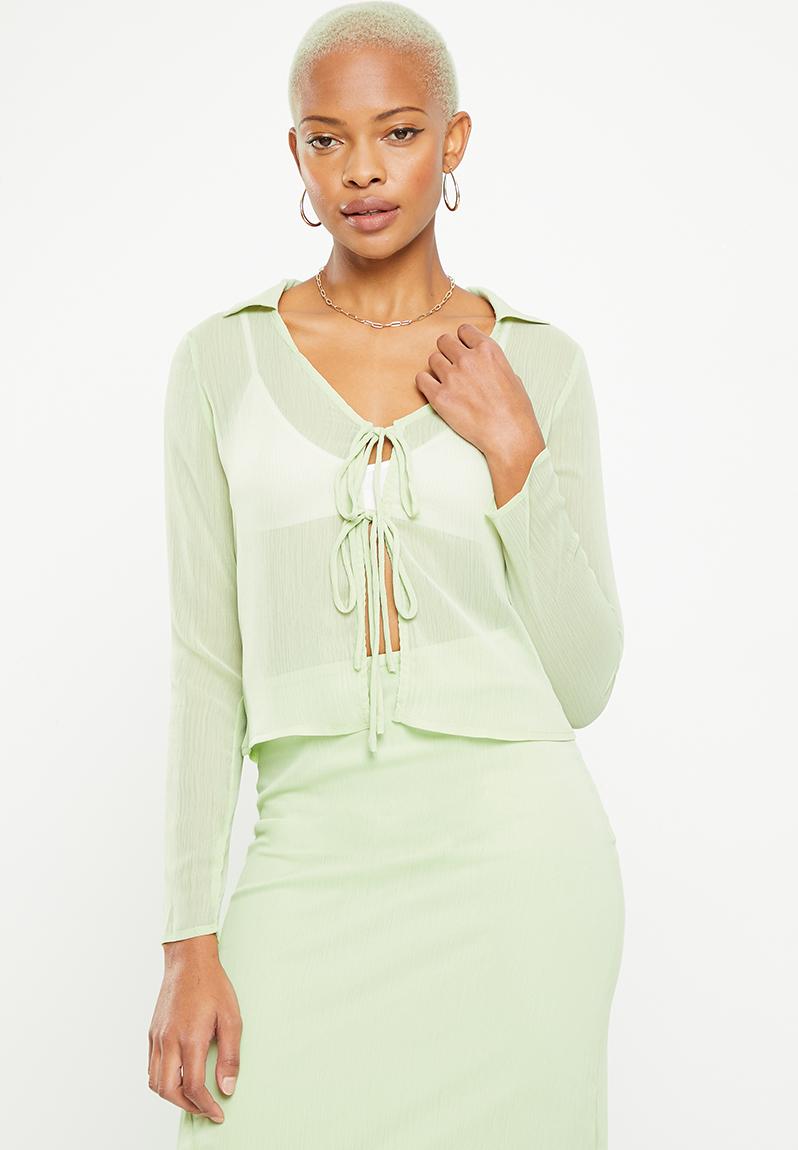 Sheer front tie top - pale green