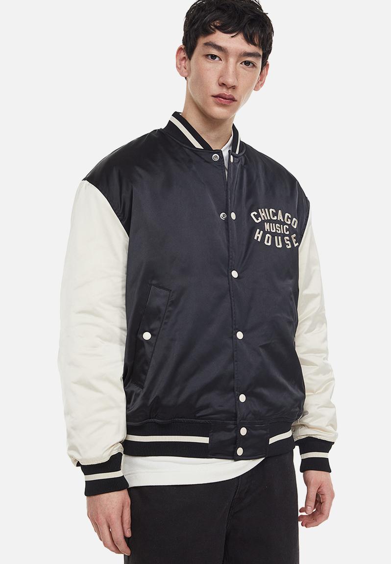Oversized fit satin baseball jacket - black/block-coloured - 1131185001