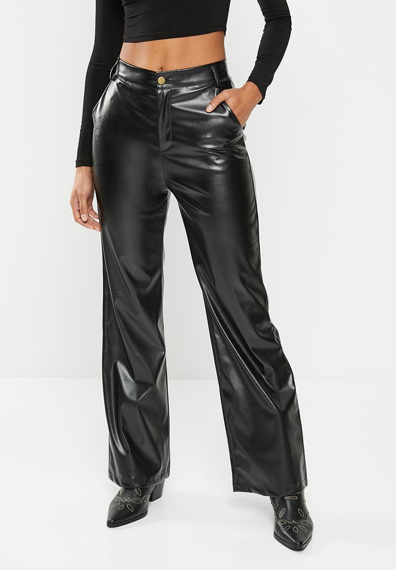 Pu wide leg pants - black