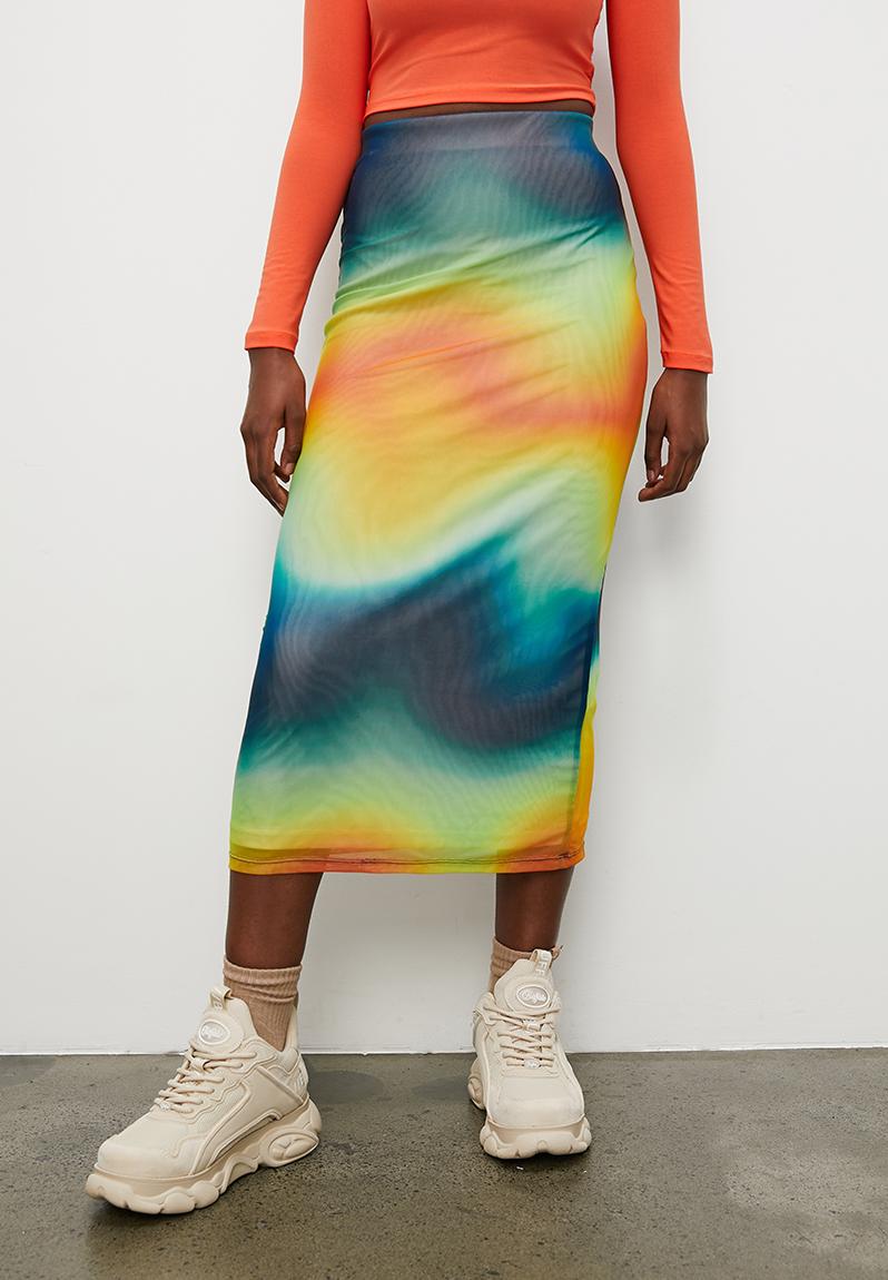 Printed mesh column midi - heat wave print