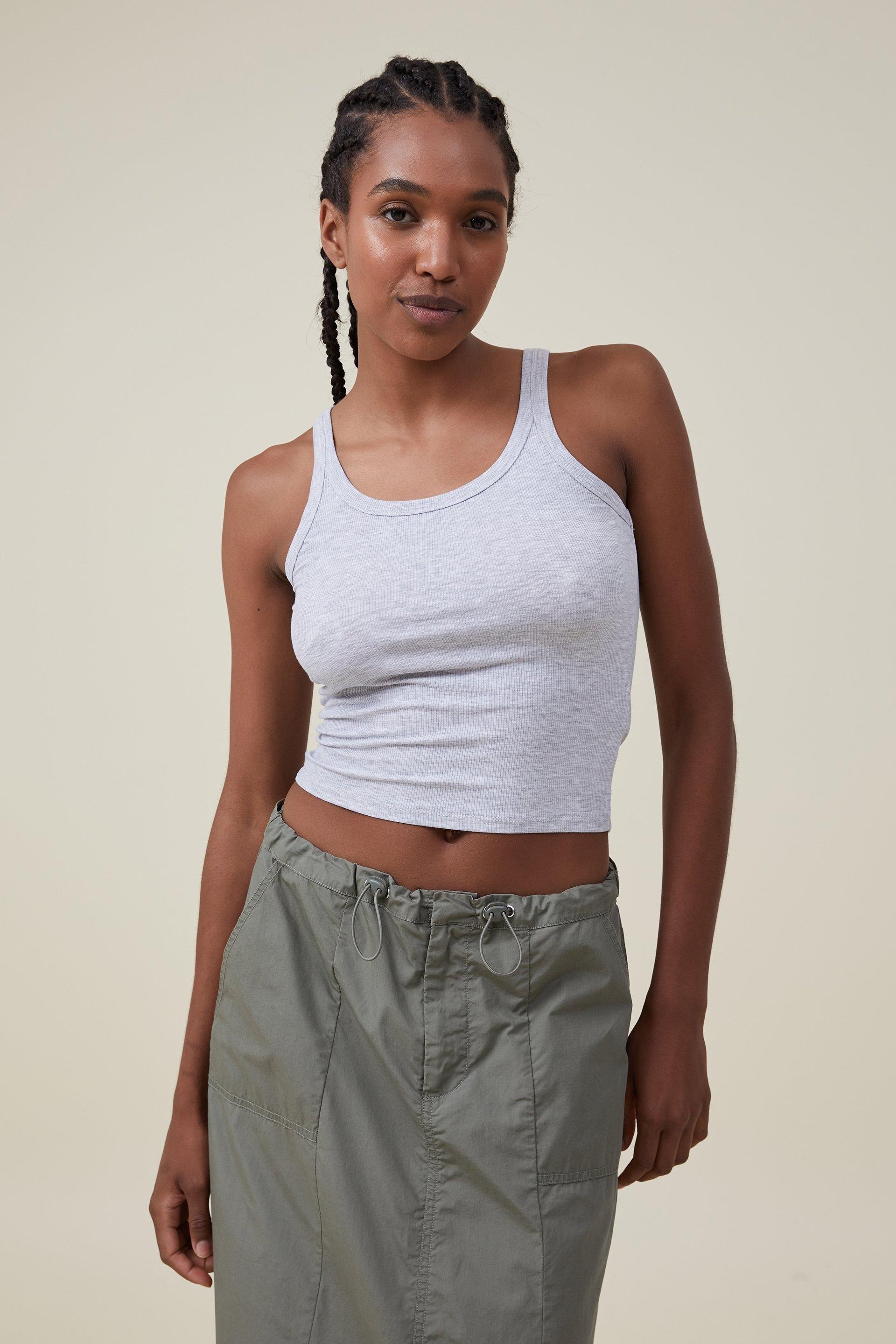 Staple rib scoop neck tank - grey marle