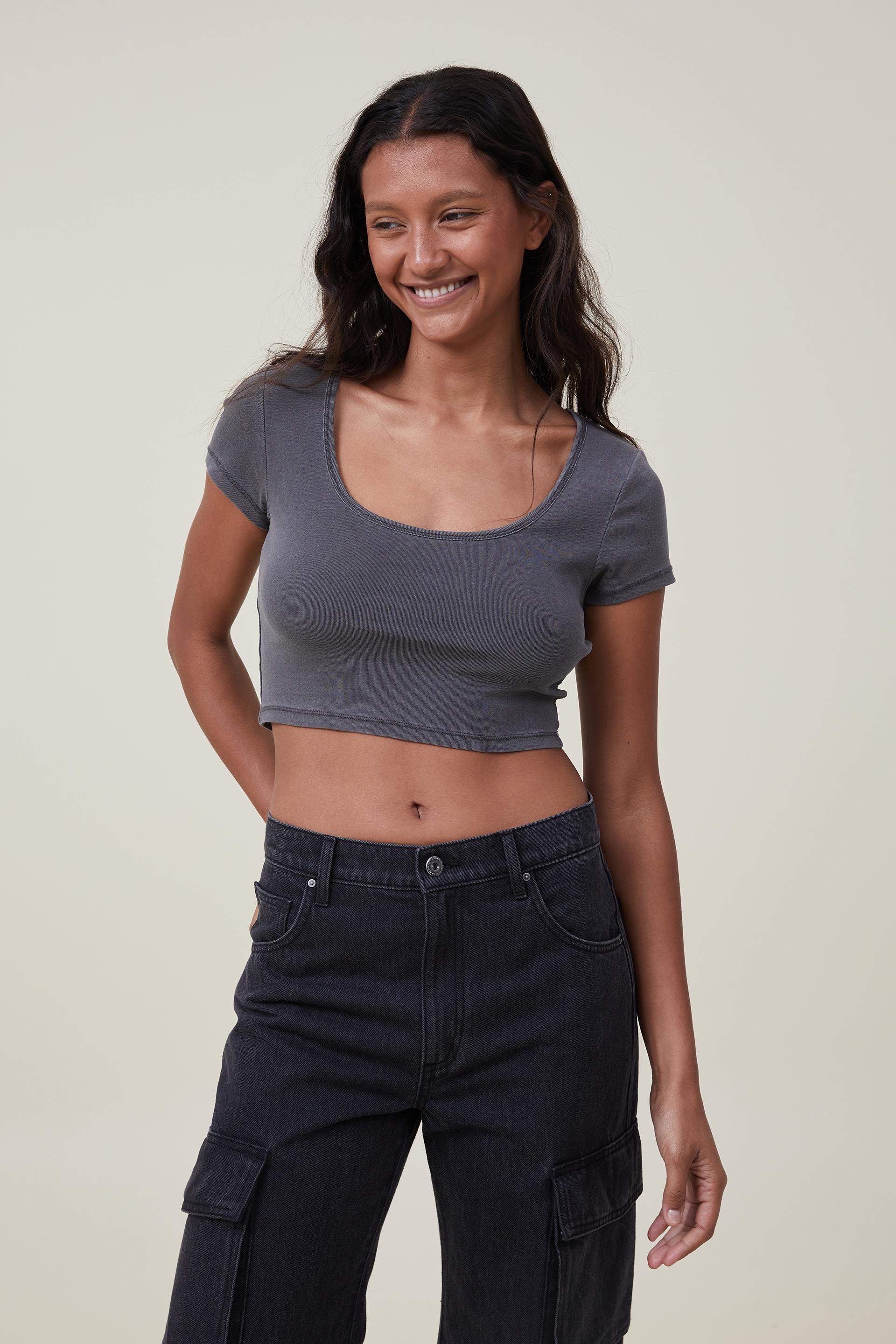 Madison scoop micro crop tee - washed black