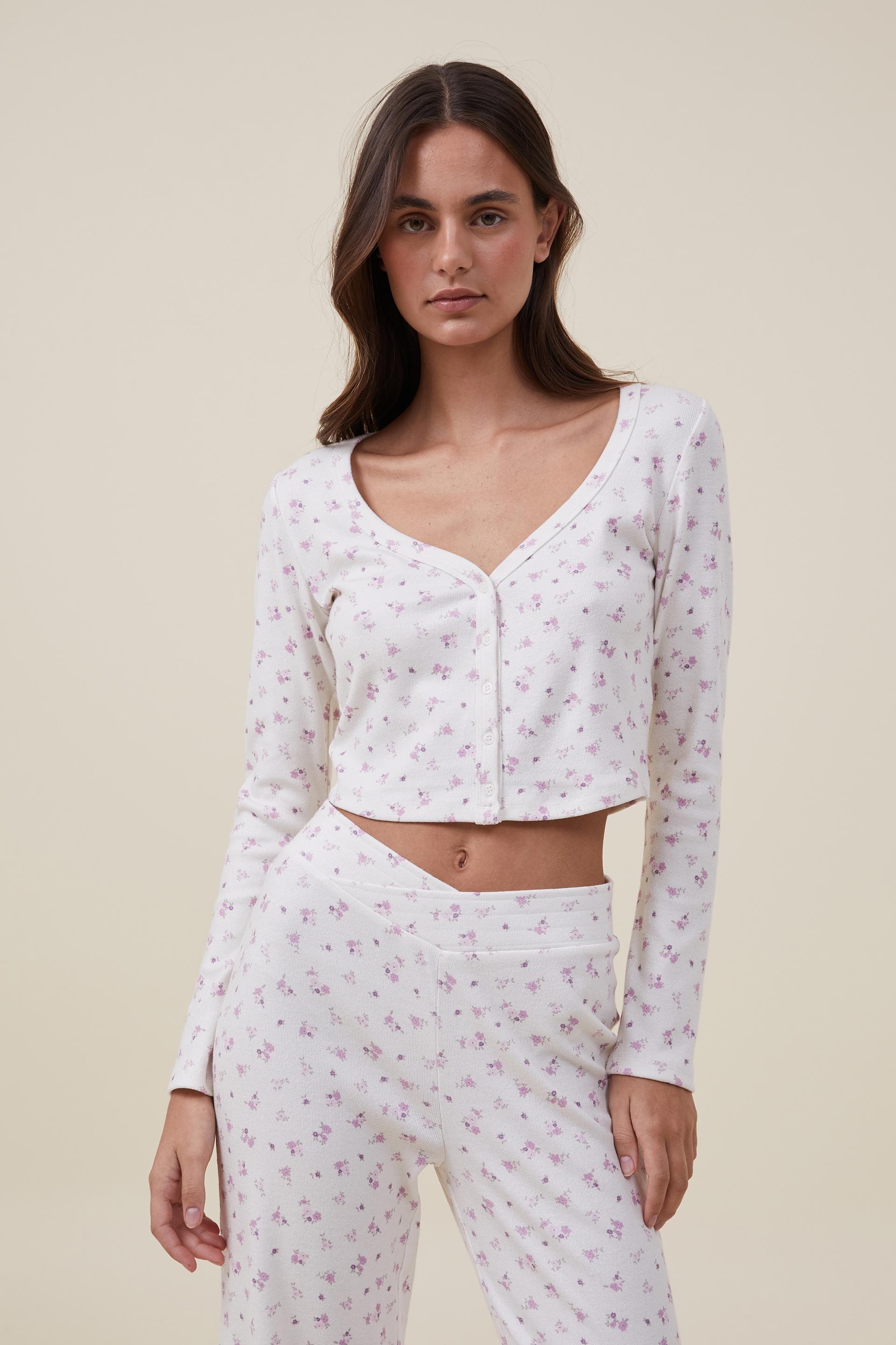 Crop long sleeve sleep top - evie ditsy cream Cotton On Sleepwear ...