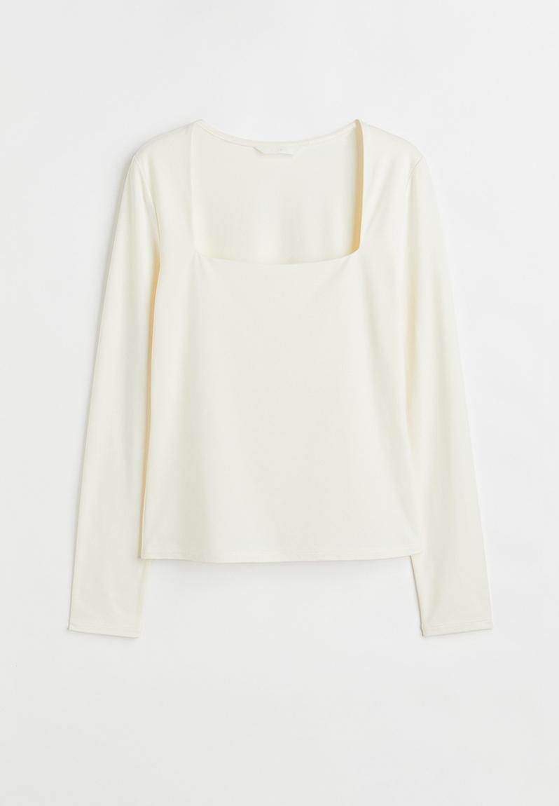Long-sleeved jersey top- white - 1089811002 H&M T-Shirts, Vests & Camis ...