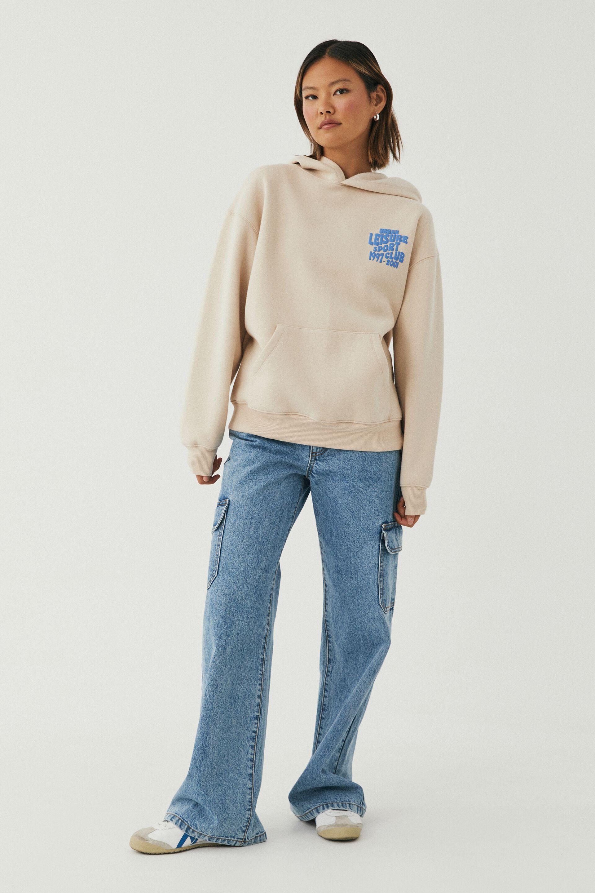 Paige oversized printed hoodie - beige buff/urban leisure