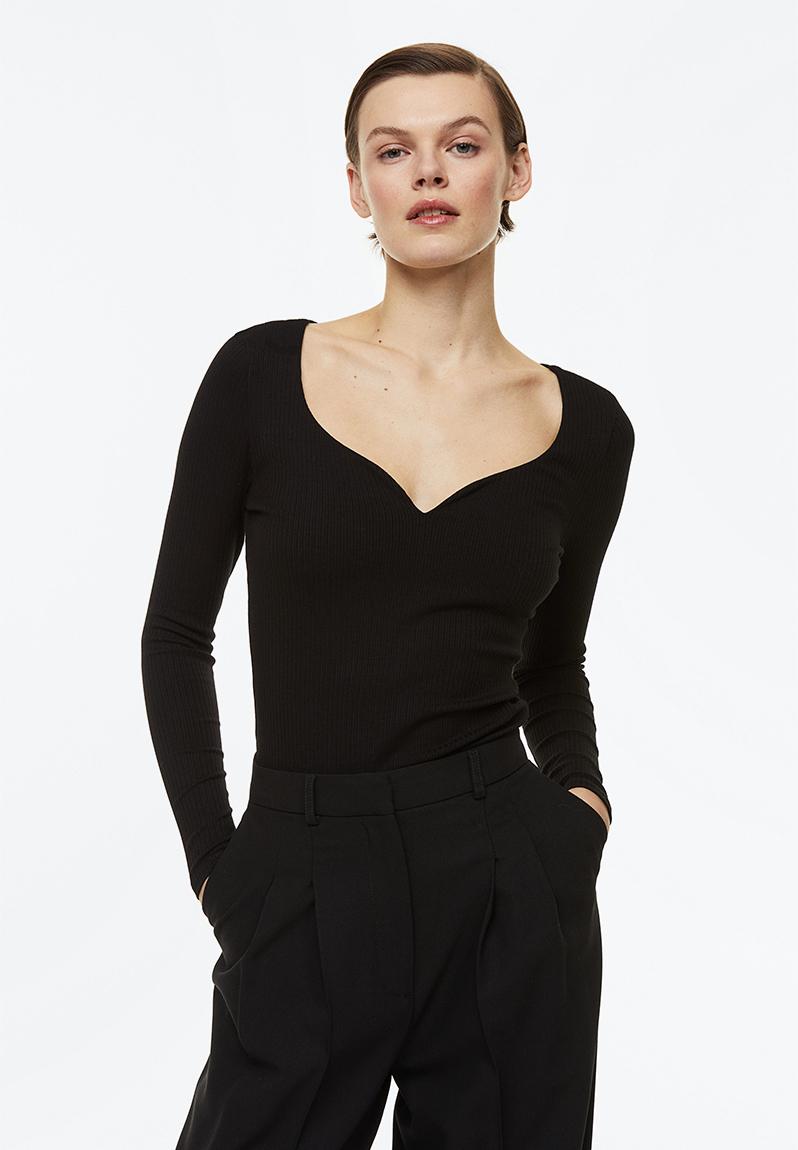 Sweetheart-neck top - black - 1142598002 H&M T-Shirts, Vests & Camis ...