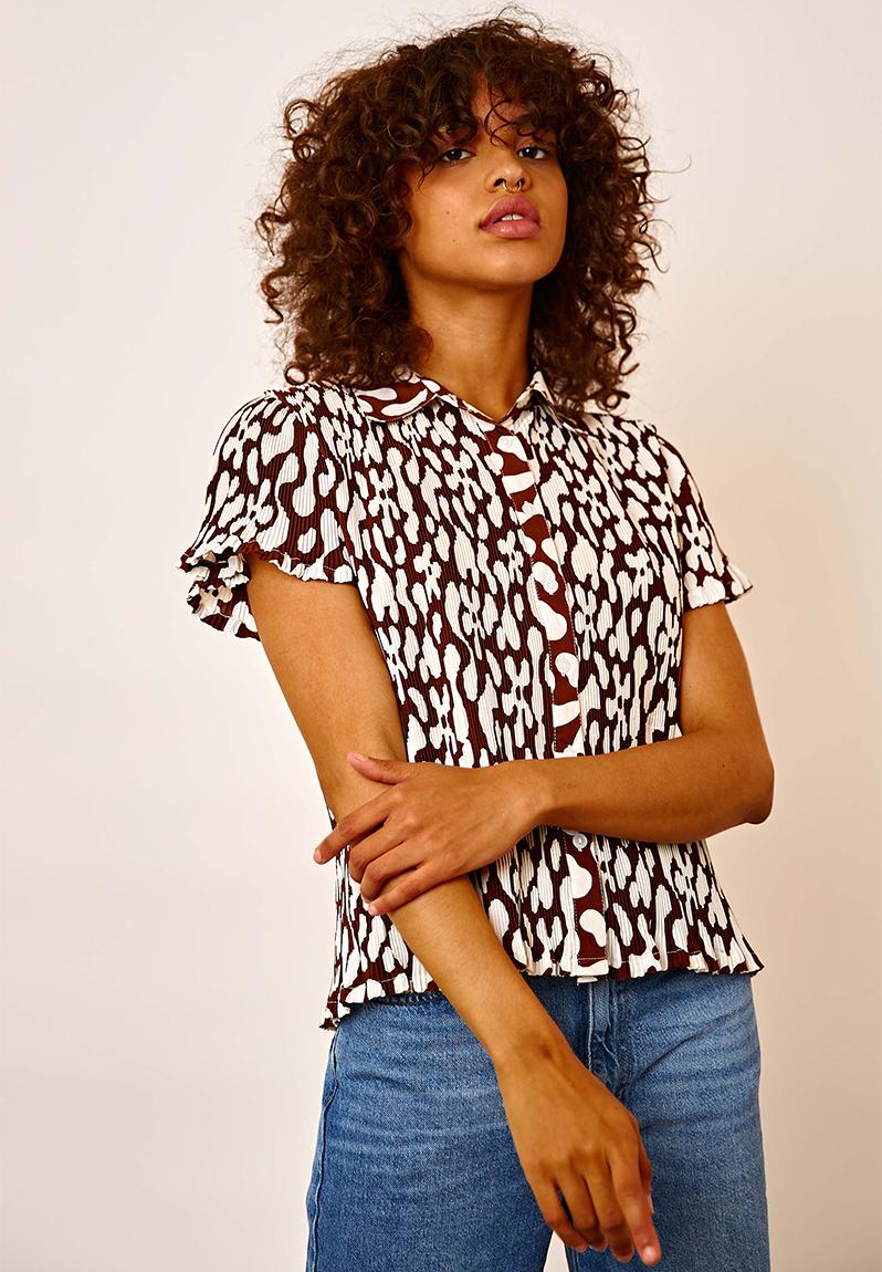 Plisse sadie shirt - brown abstract
