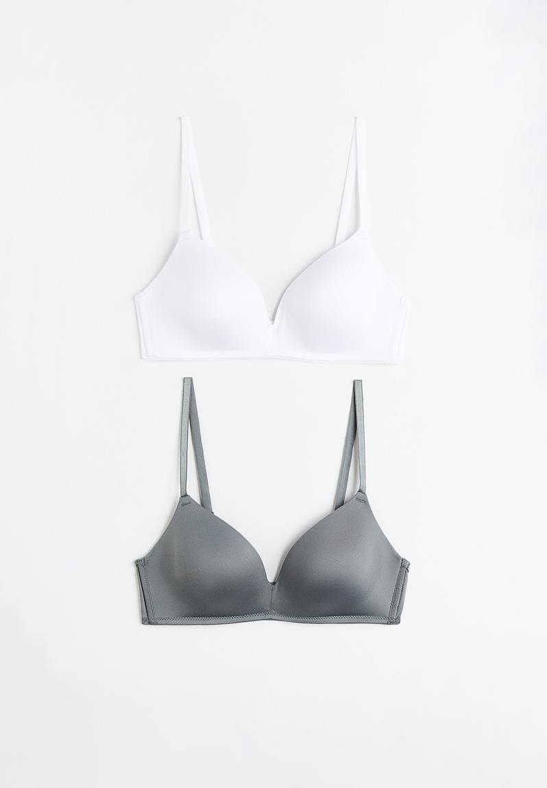 2-pack padded microfibre bras - grey/white - 0557994036