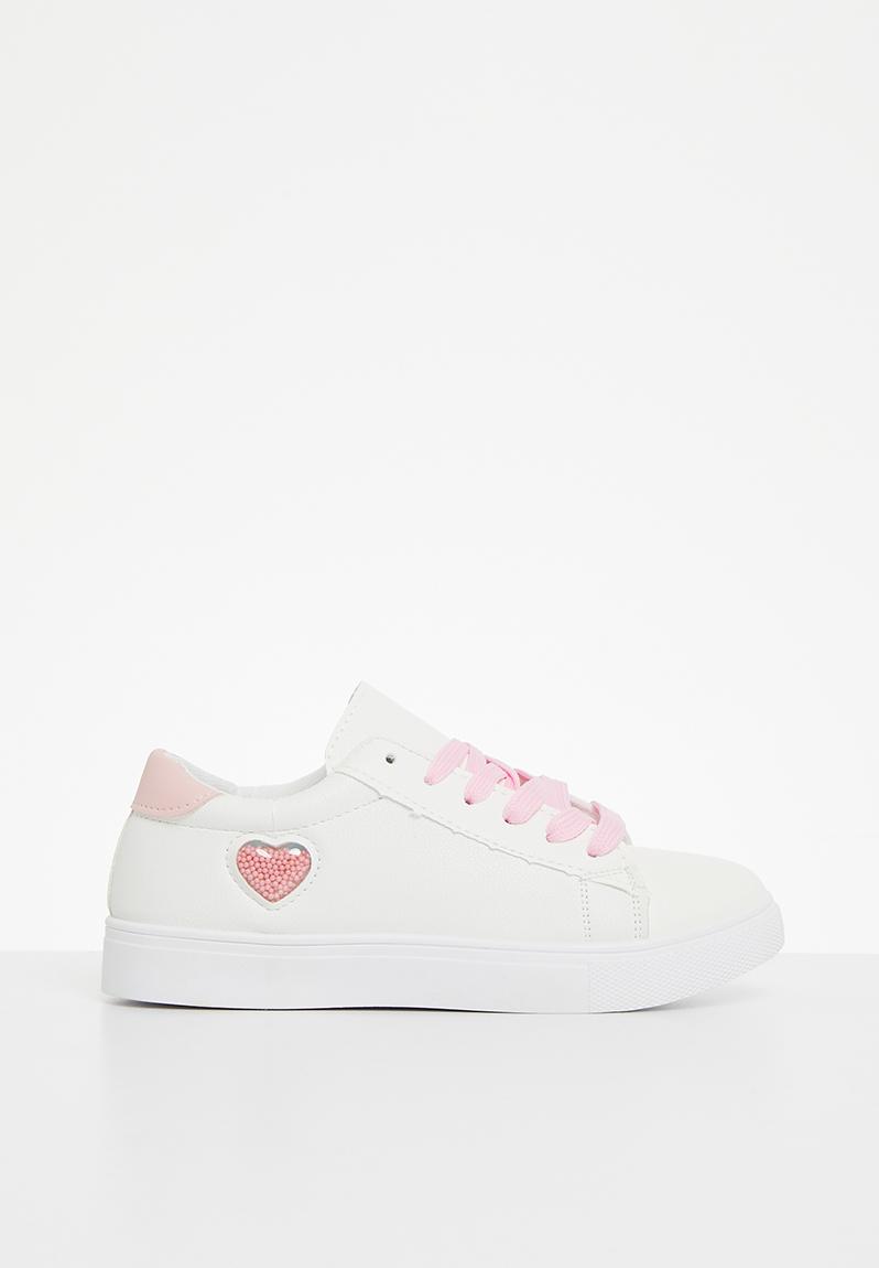 Girls lace sneaker with heart detail - pink POP CANDY Shoes ...