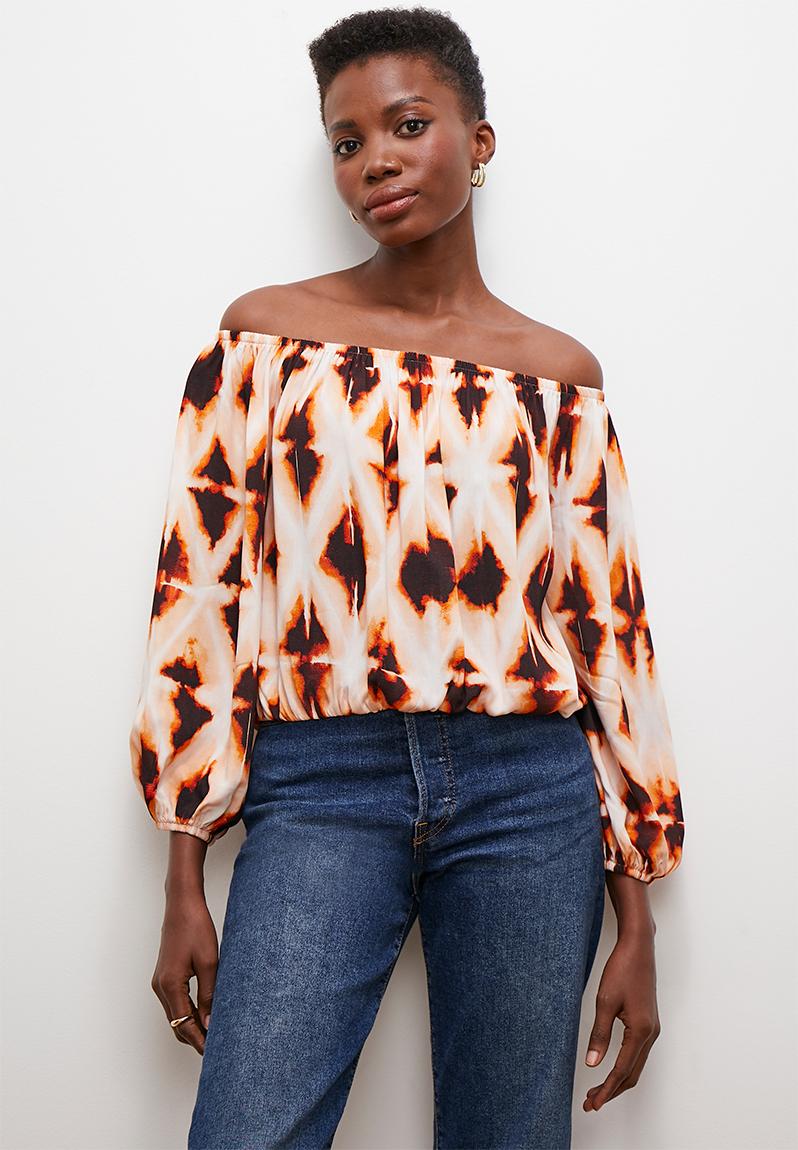Off the shoulder peasant blouse - diamond ikat