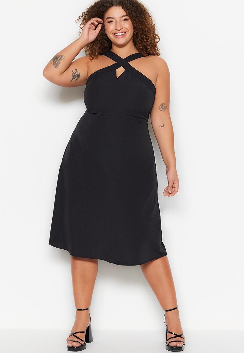 Plus cross strap dress - black