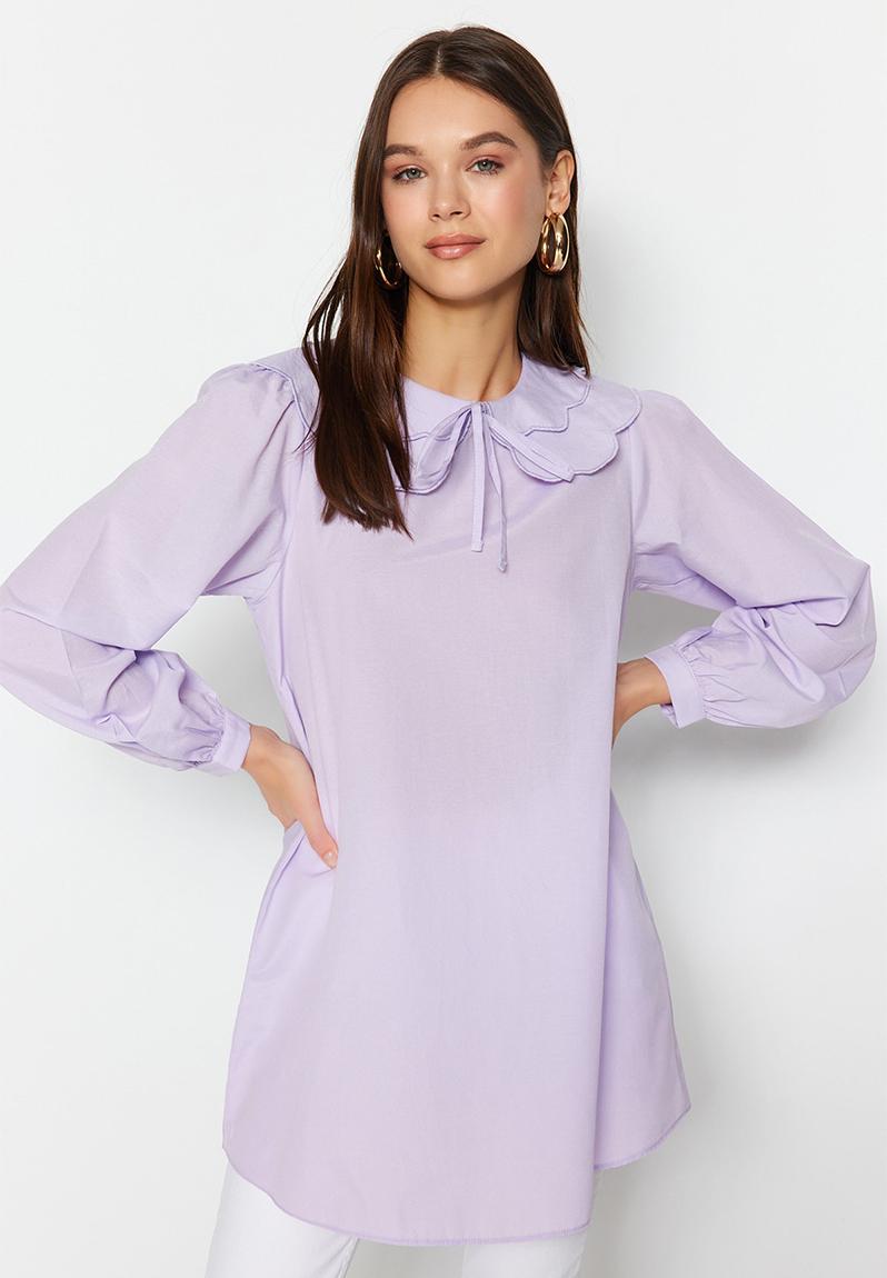 Peter pan collar tunic top - lilac