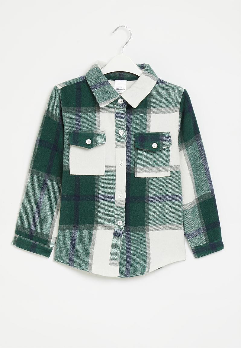 Boys check shacket - green