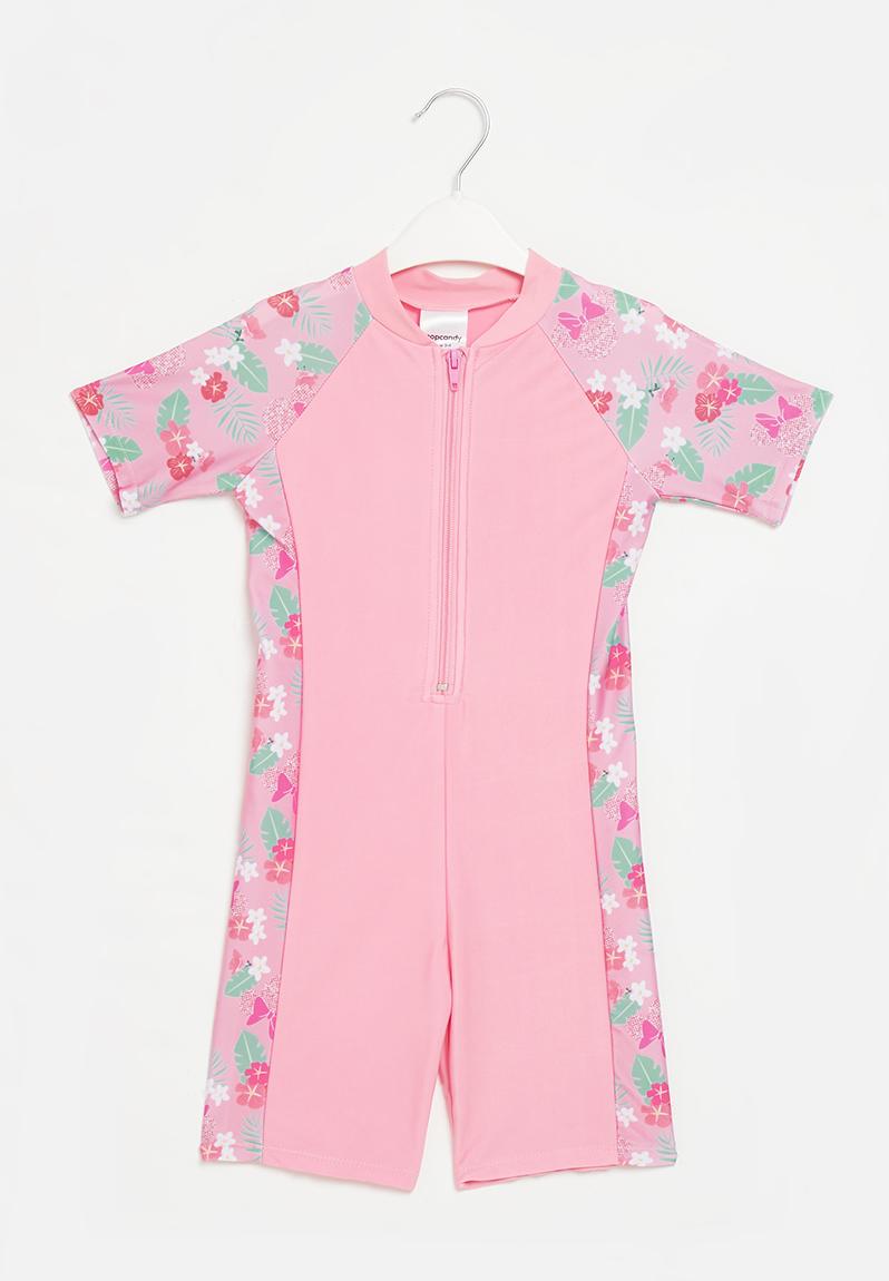 Girls one piece swimsuit with zip - pink