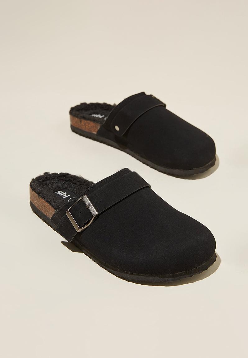 Rex buckle mule - black micro sherpa
