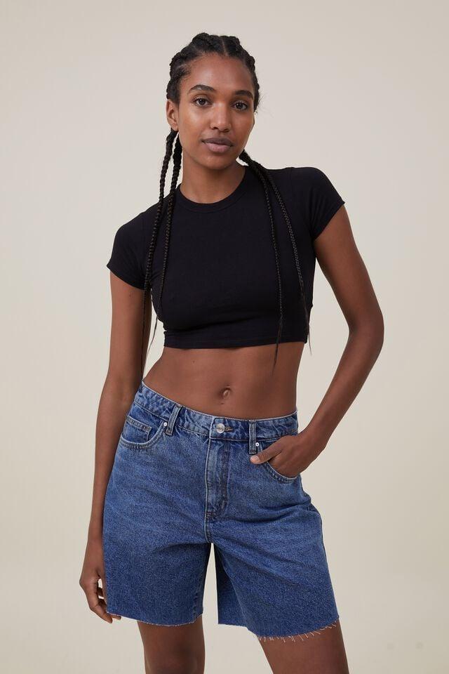 Relaxed denim short - misty blue