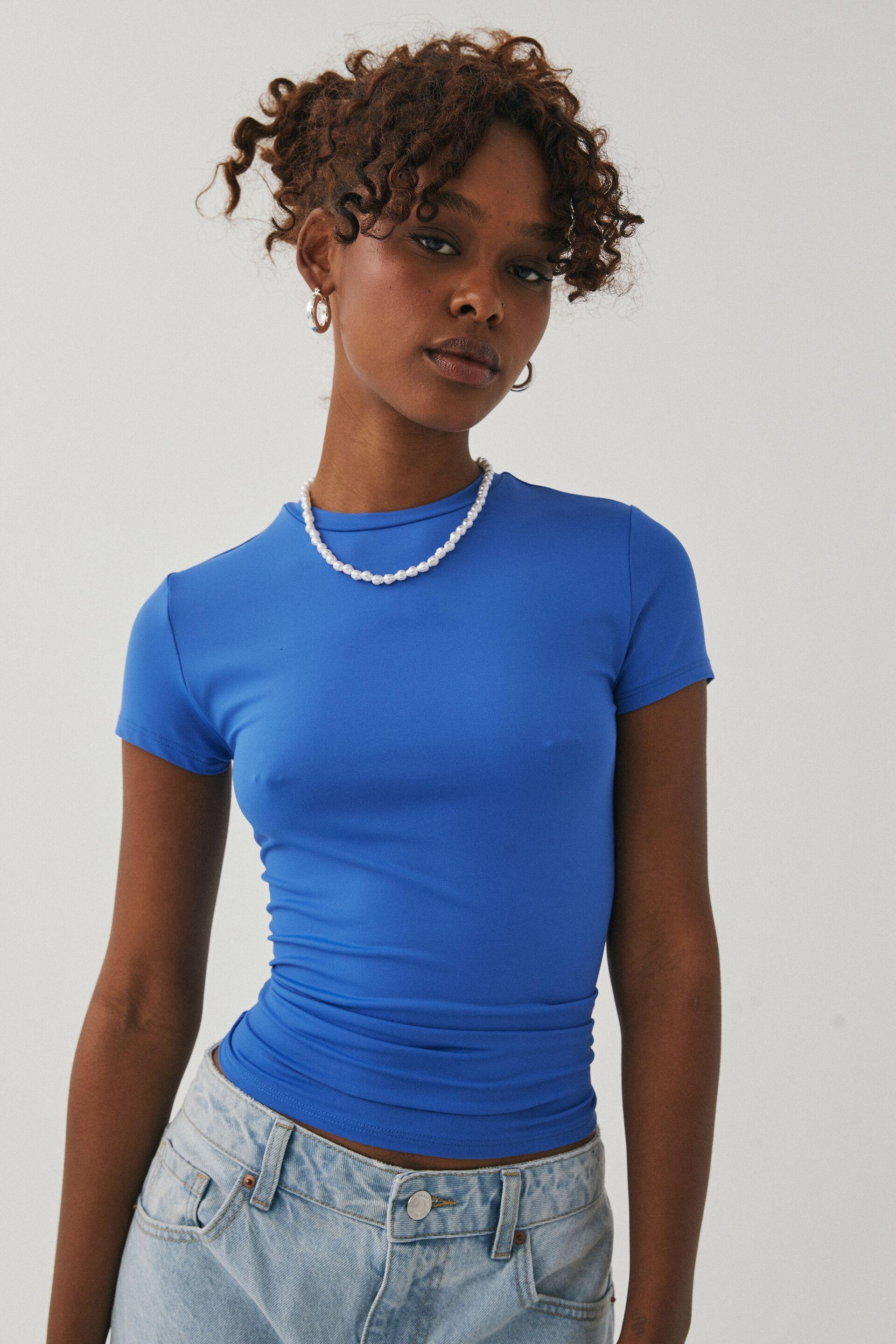 Shay Short Sleeve Top Satin Blue Supré T Shirts Vests And Camis