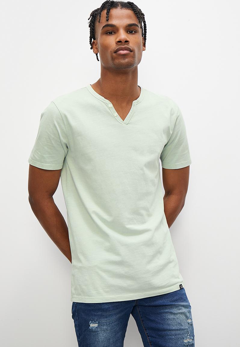 Enzyme wash notch neck tee - sage