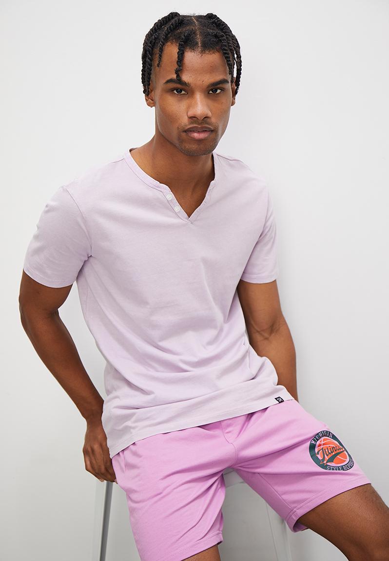 Enzyme wash notch neck tee - lilac