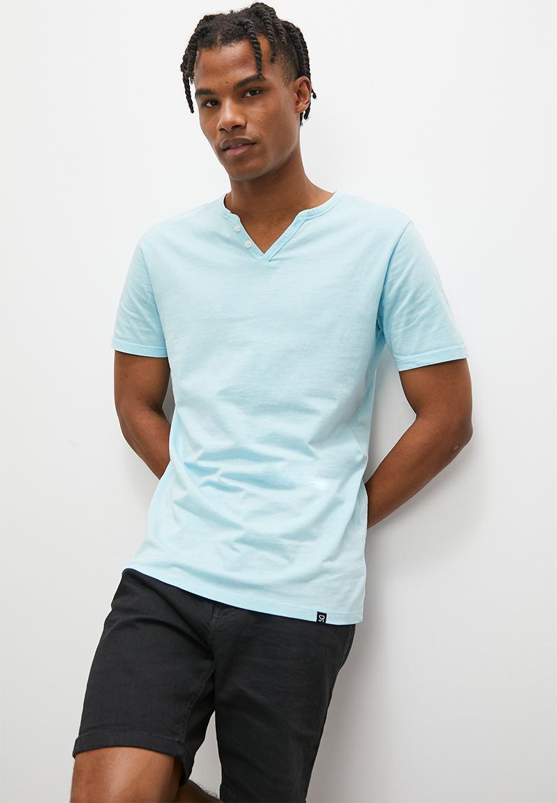 Enzyme wash notch neck tee - mid blue