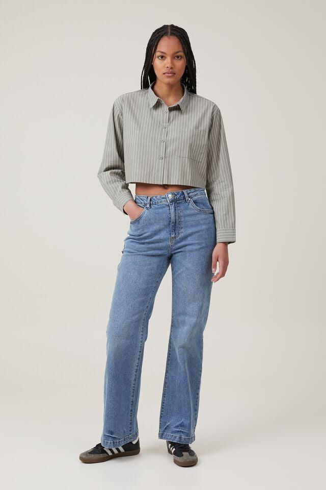 Cropped Dad Shirt Penny Pinstripe Woodland Cotton On Shirts