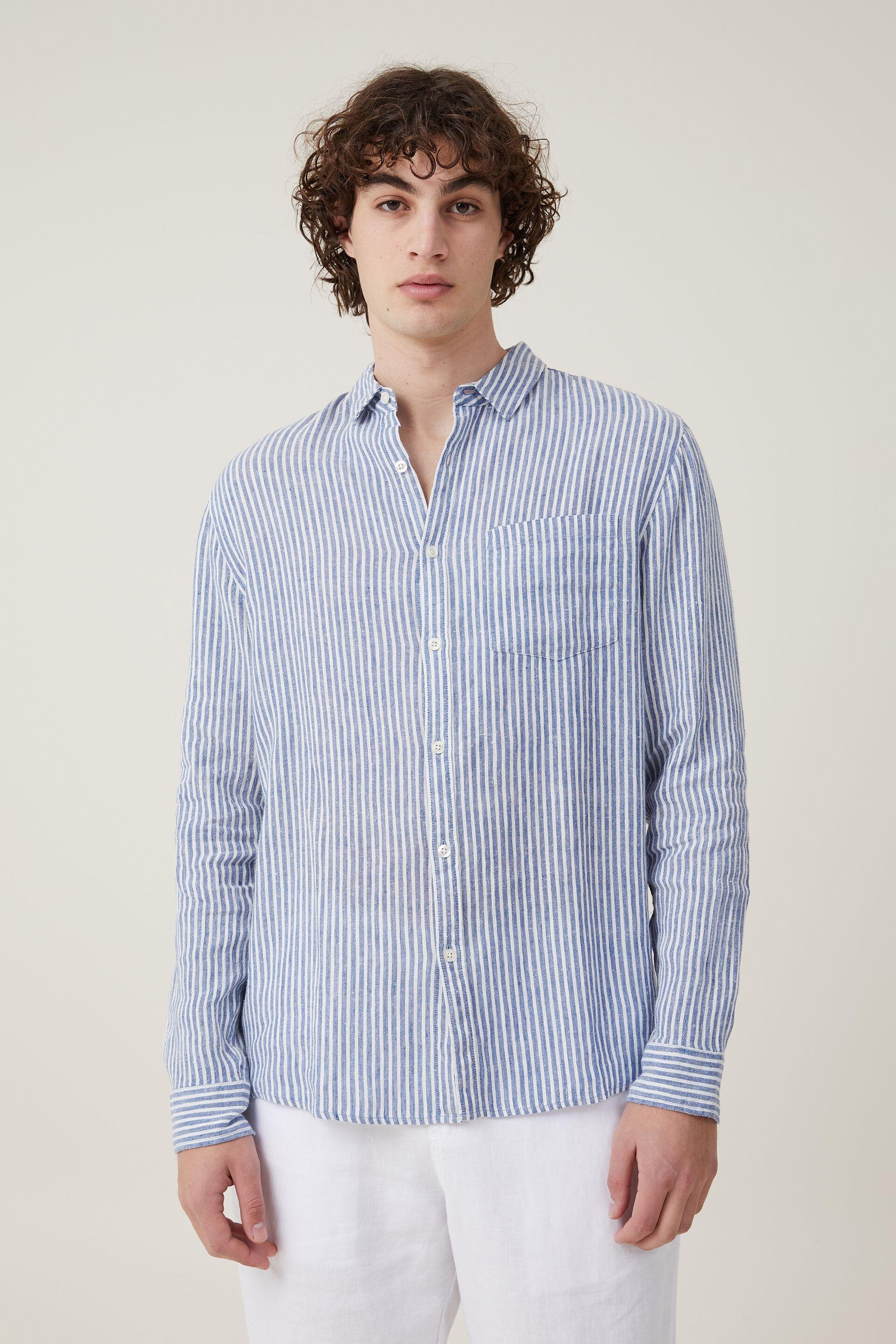 Linen Long Sleeve Shirt - East Coast Blue Stripe