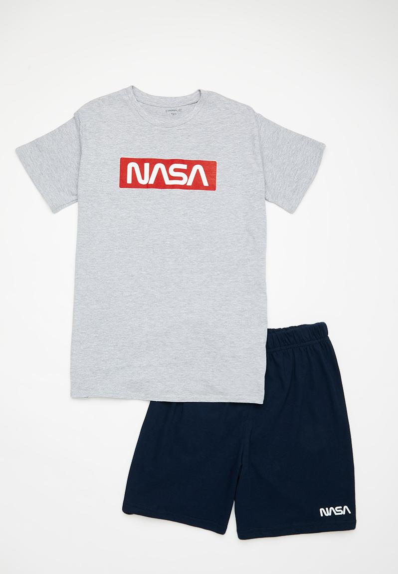 Older boys nasa summer pj set - grey mel/navy