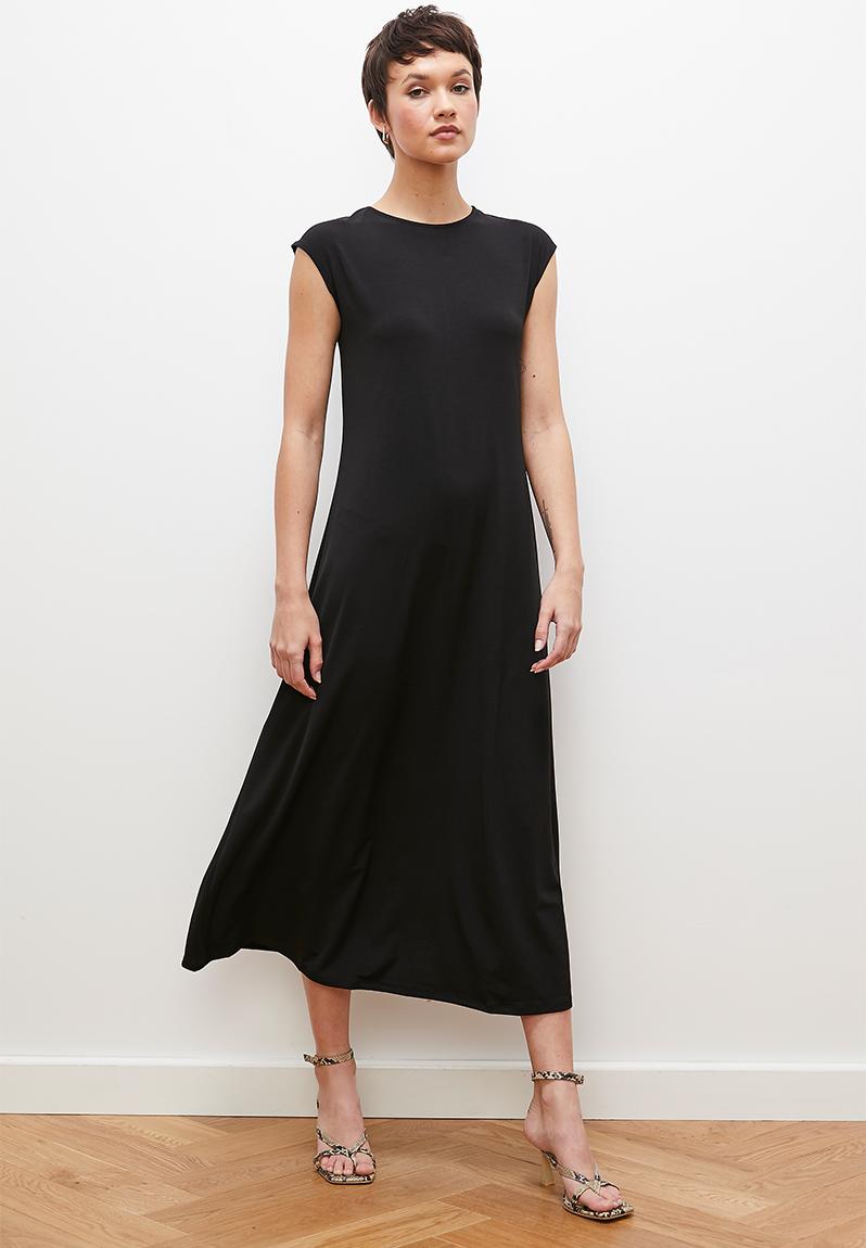 Extend sleeve knit midi dress - black