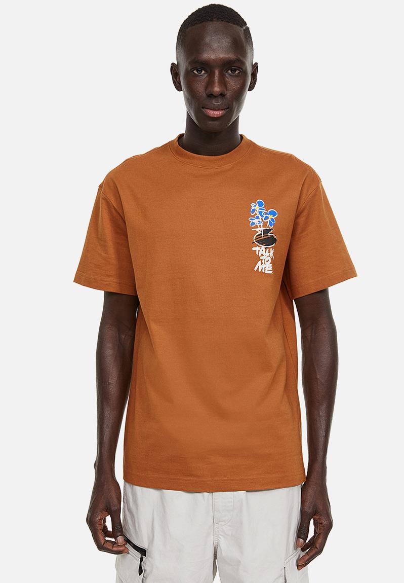 Relaxed fit printed T-shirt - light brown/talk to me - 1032522060 H&M T ...