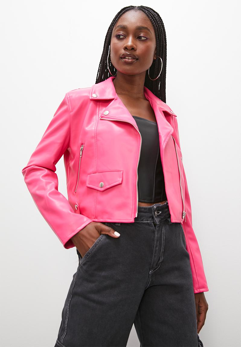 Cropped biker jacket - cerise