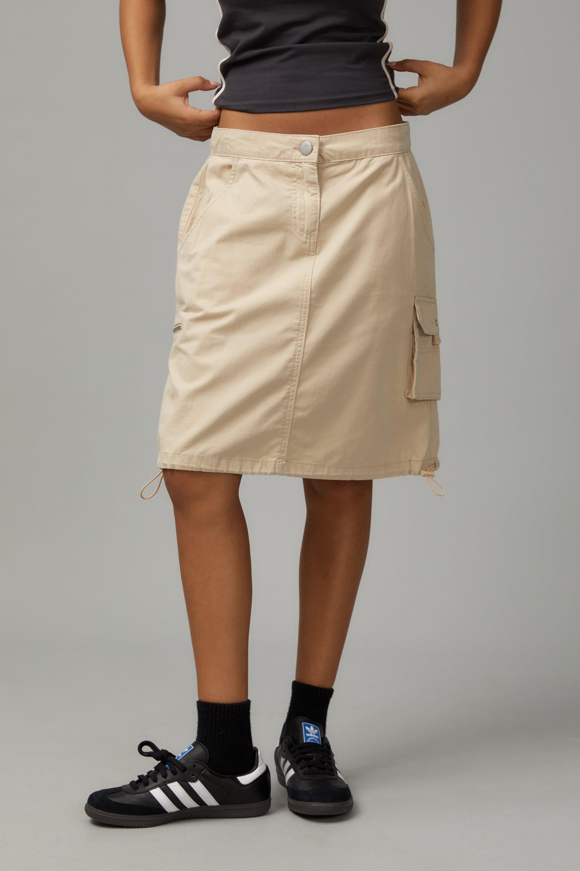 Knee length cargo skirt - utility tan
