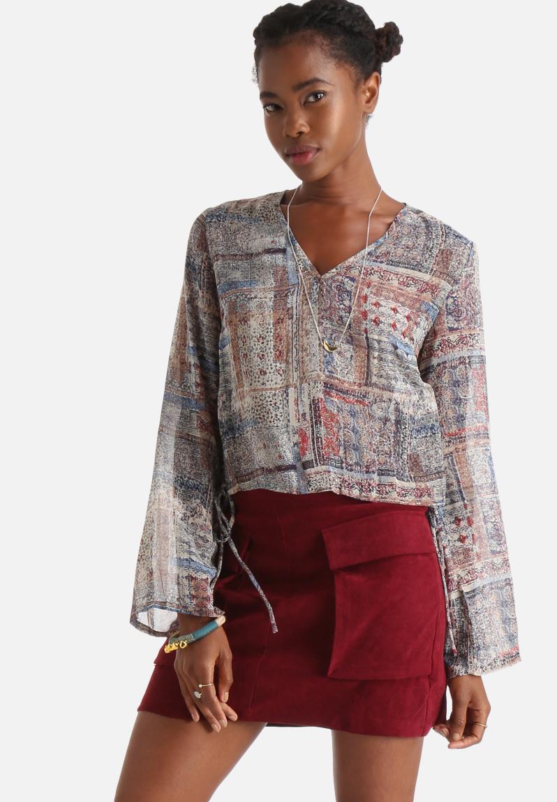Washed Out Tile Print Bell Sleeve Blouse Influence. Blouses ...
