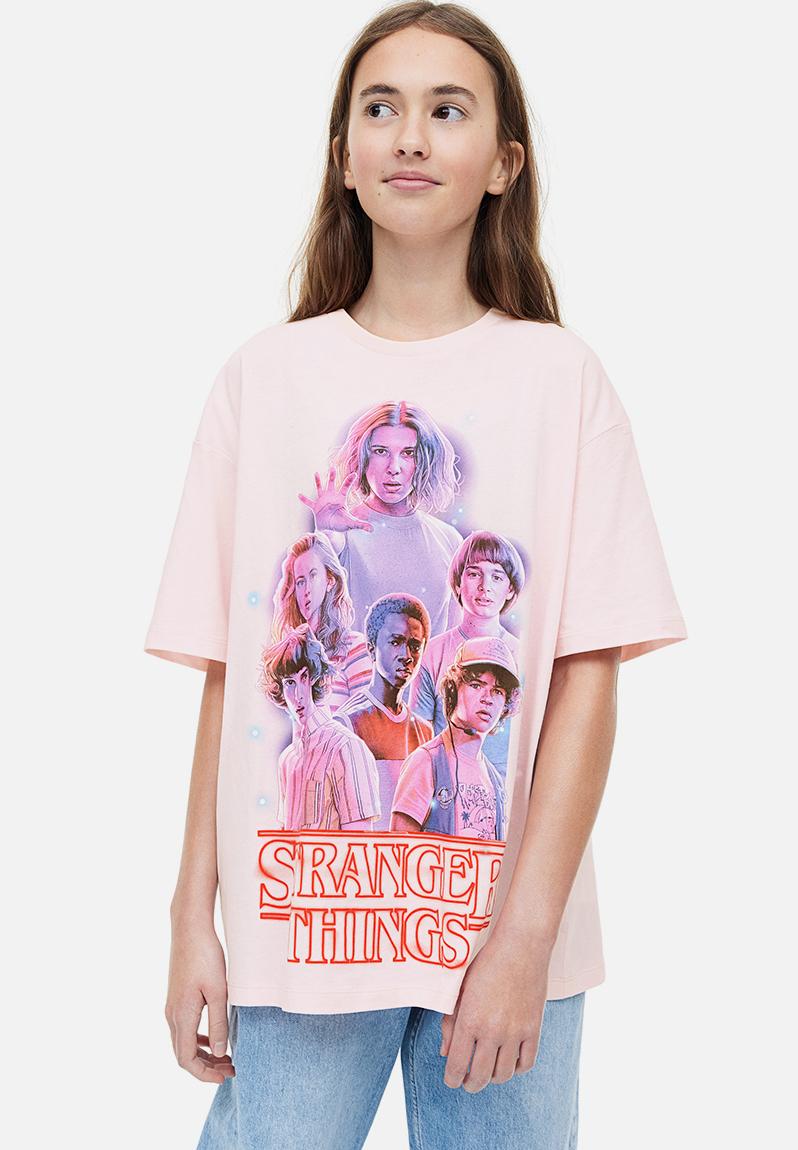 Printed cotton t-shirt - light pink/stranger things - 1140058004