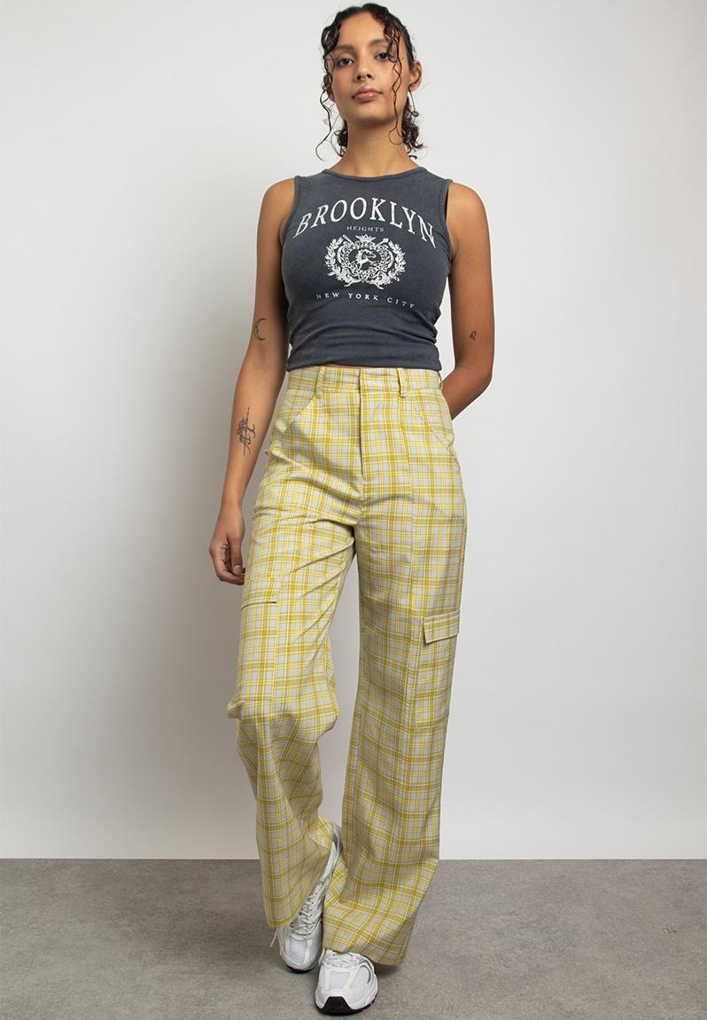 Check cargo trouser - white / yellow check