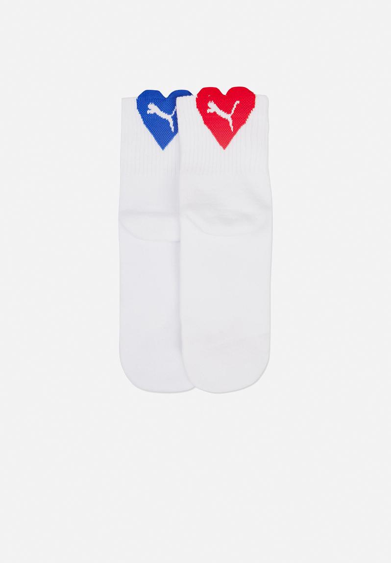 Puma women heart short sock 2pk - red & blue