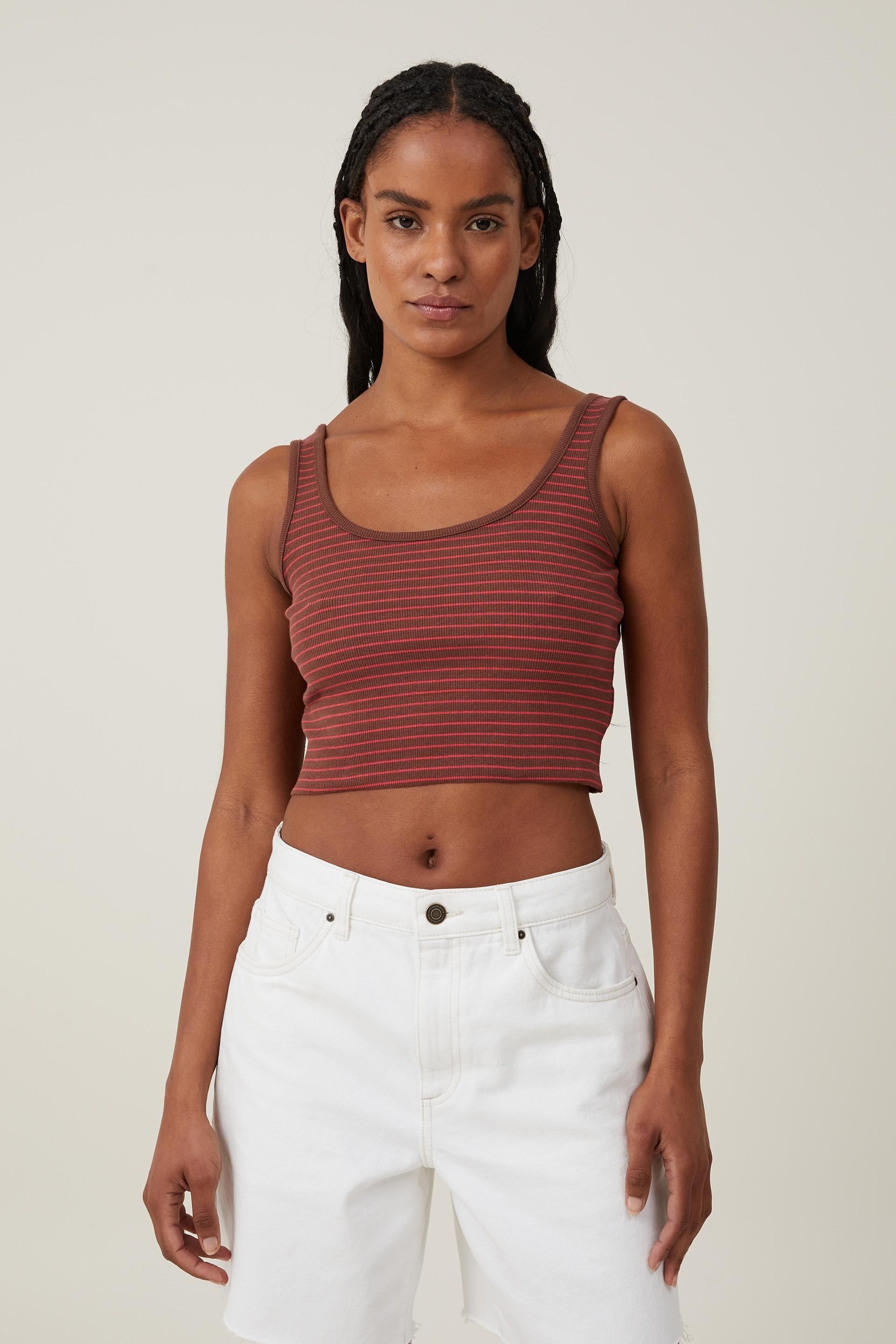 The one organic rib crop tank - eliza stripe bottle brown