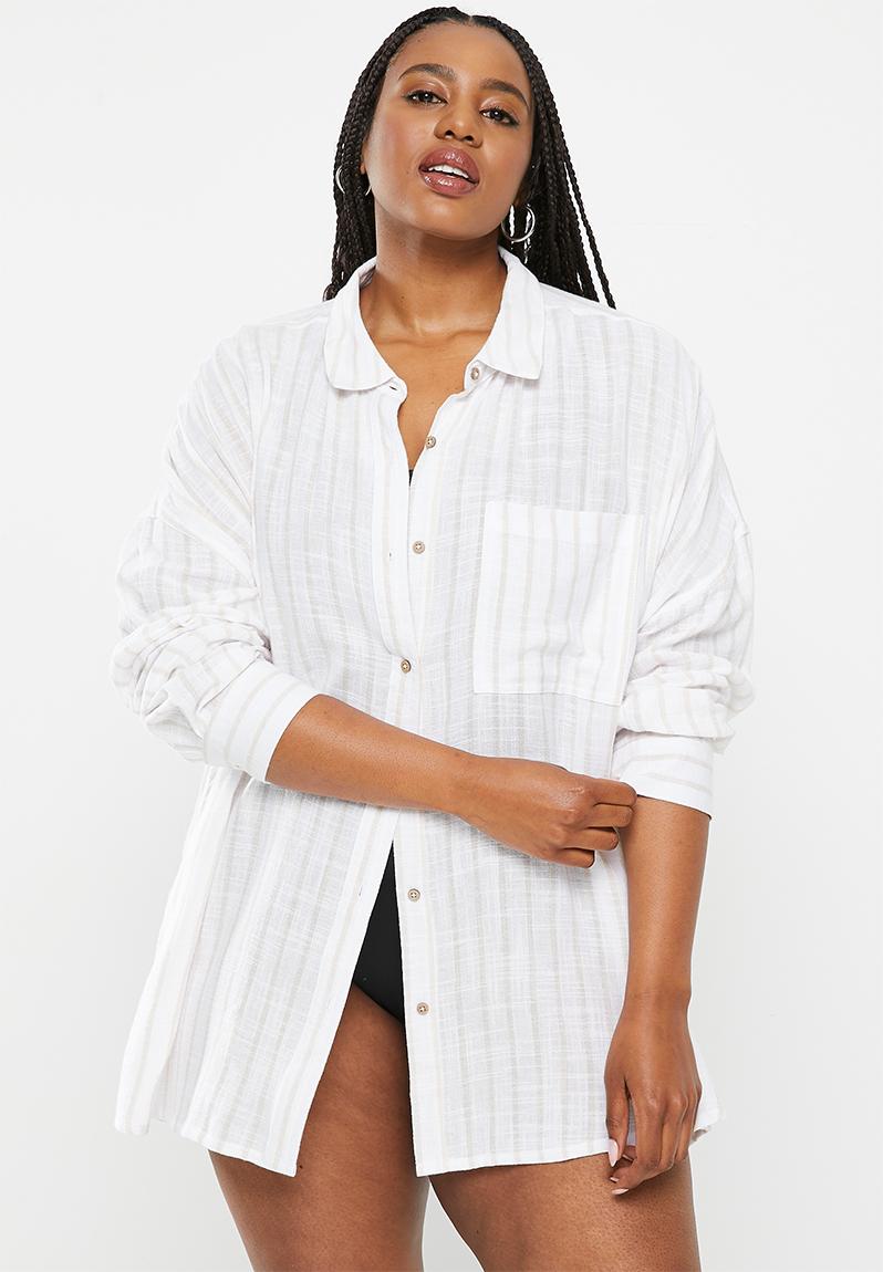Plus swing beach shirt - natural stripe