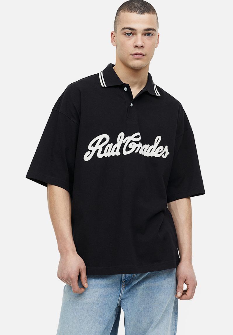 Oversized fit polo shirt - black/rad grades - 1147454001 H&M T-Shirts ...