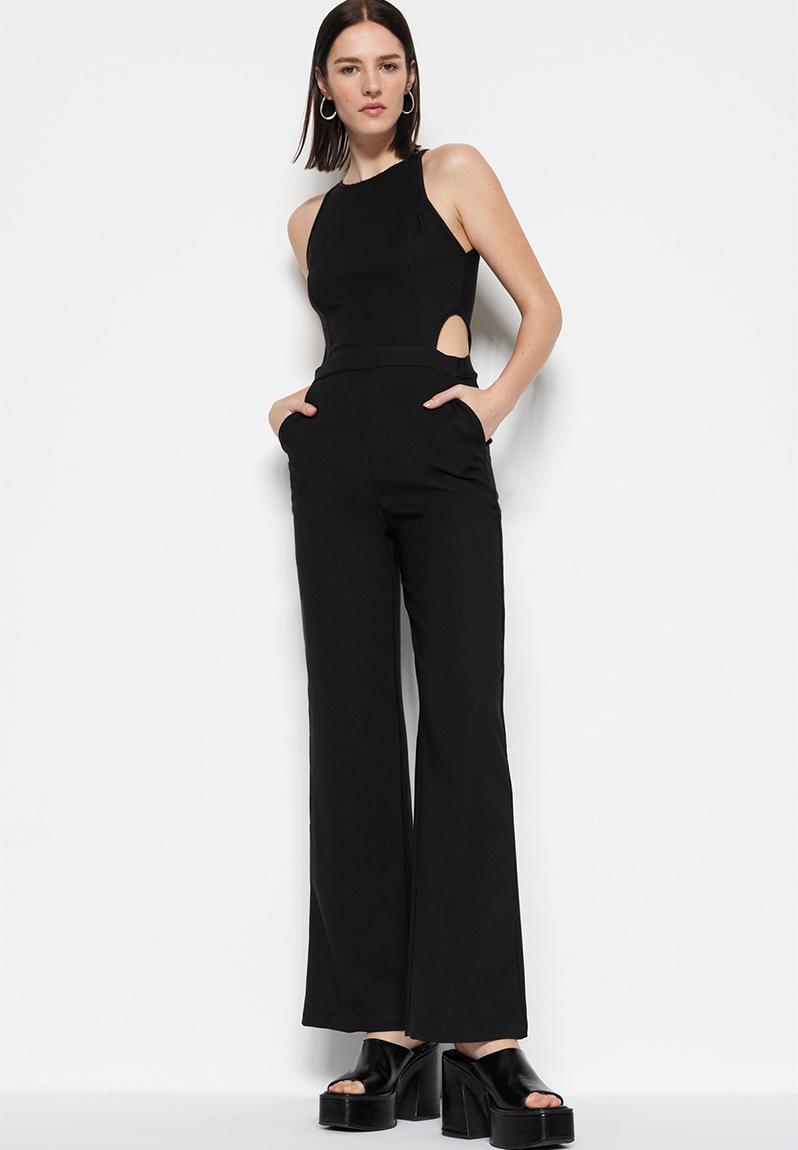 High neck straight leg jumpsuit - black