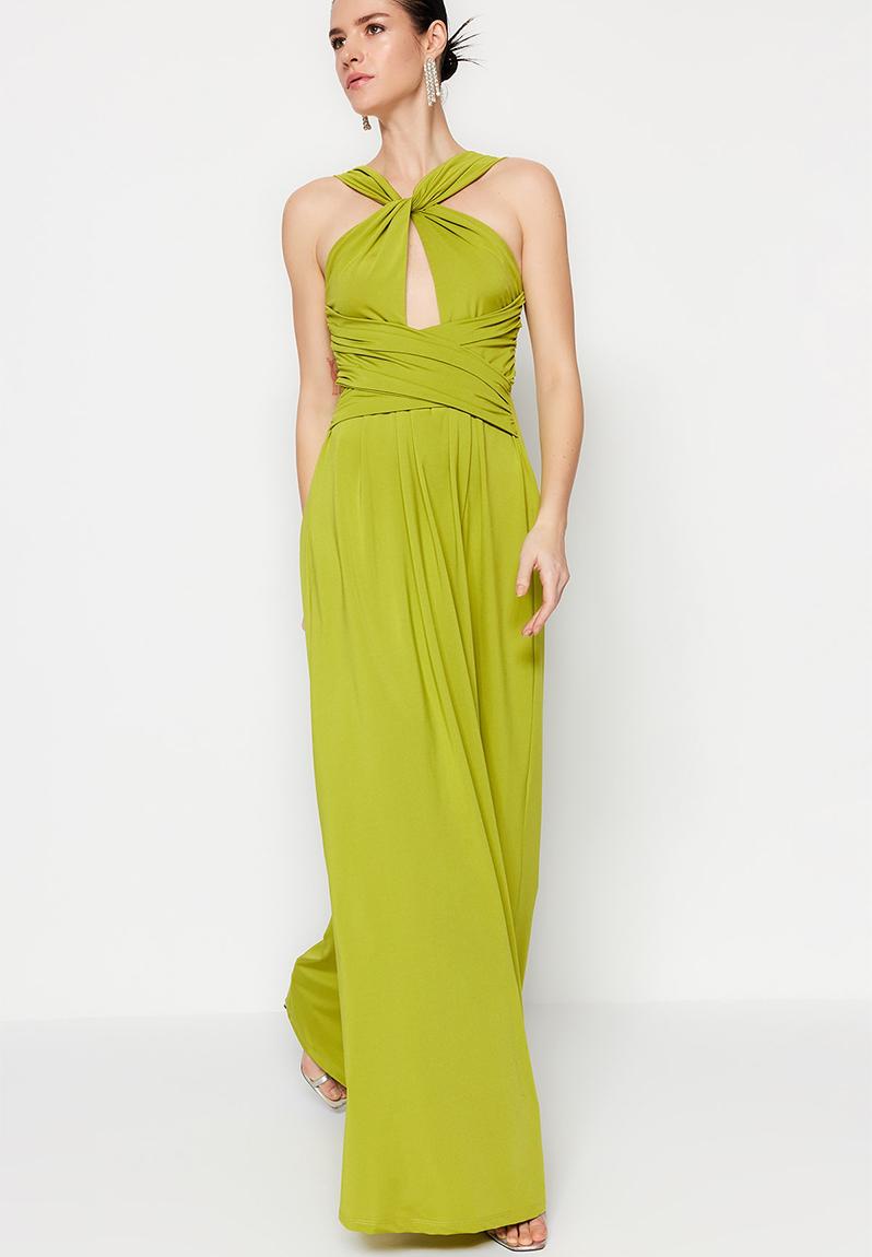 Cross over maxi evening dress - green