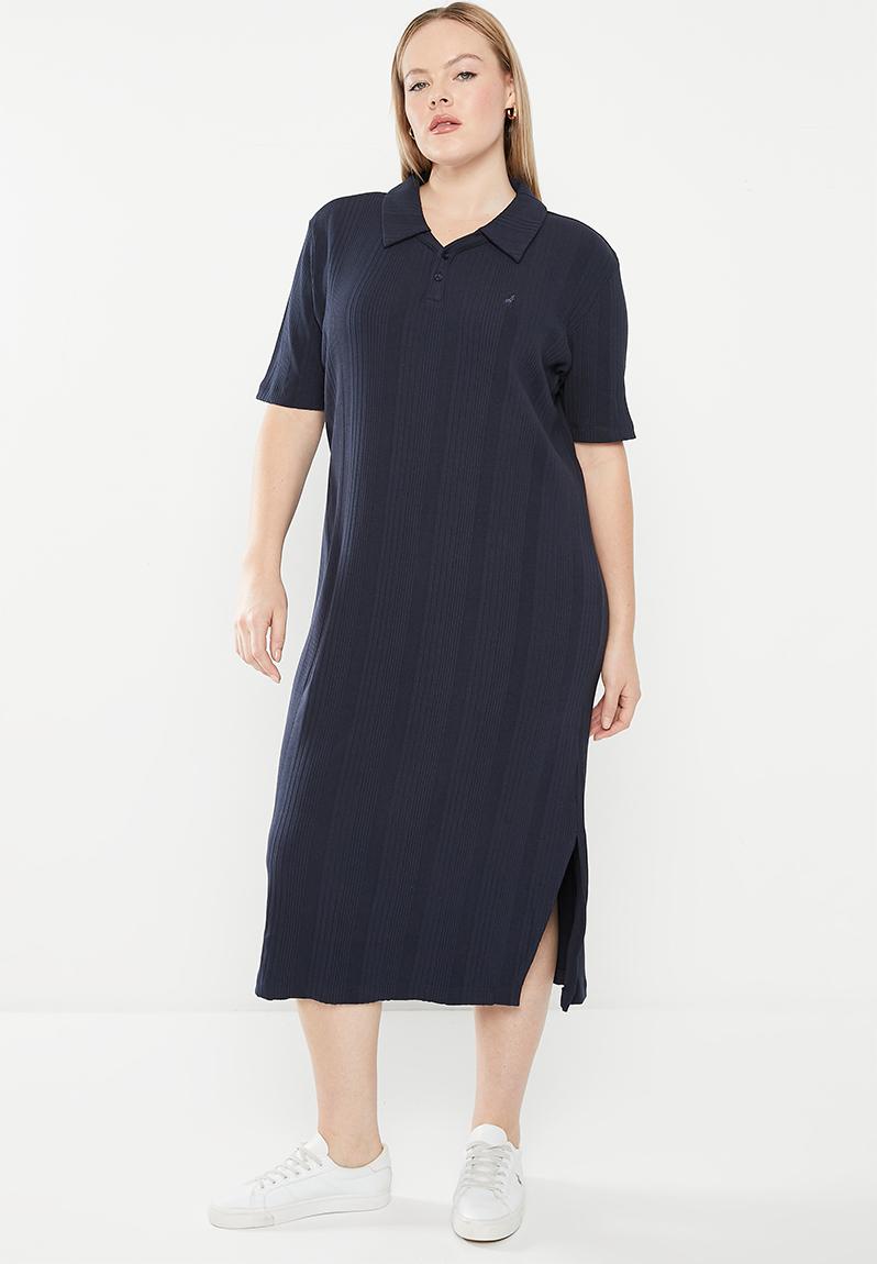 Plus Wmn ms ribbed henley dress - navy