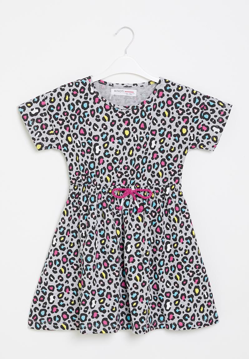 Girls basic tie waist dress - grey marl aop