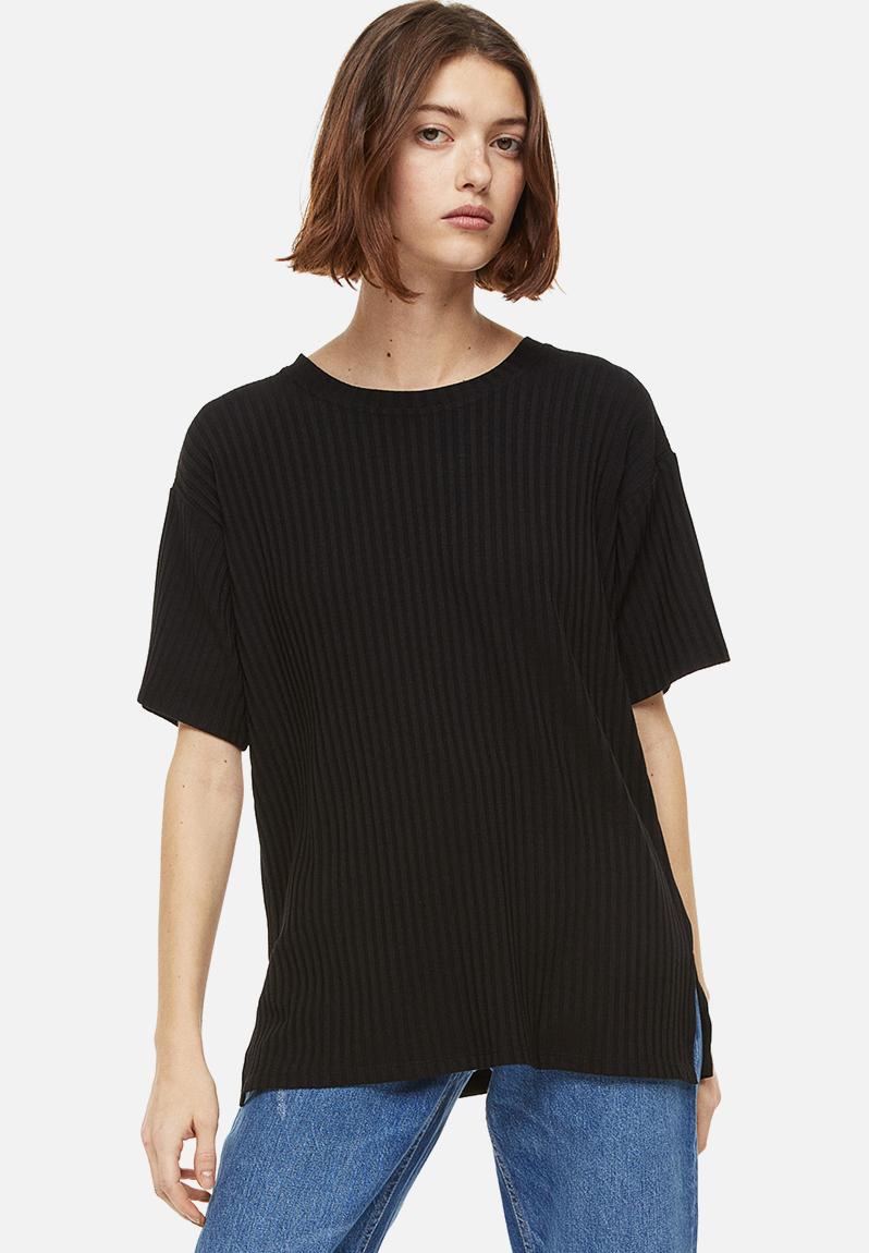 Ribbed t-shirt - black - 1046389001 H&M T-Shirts, Vests & Camis ...