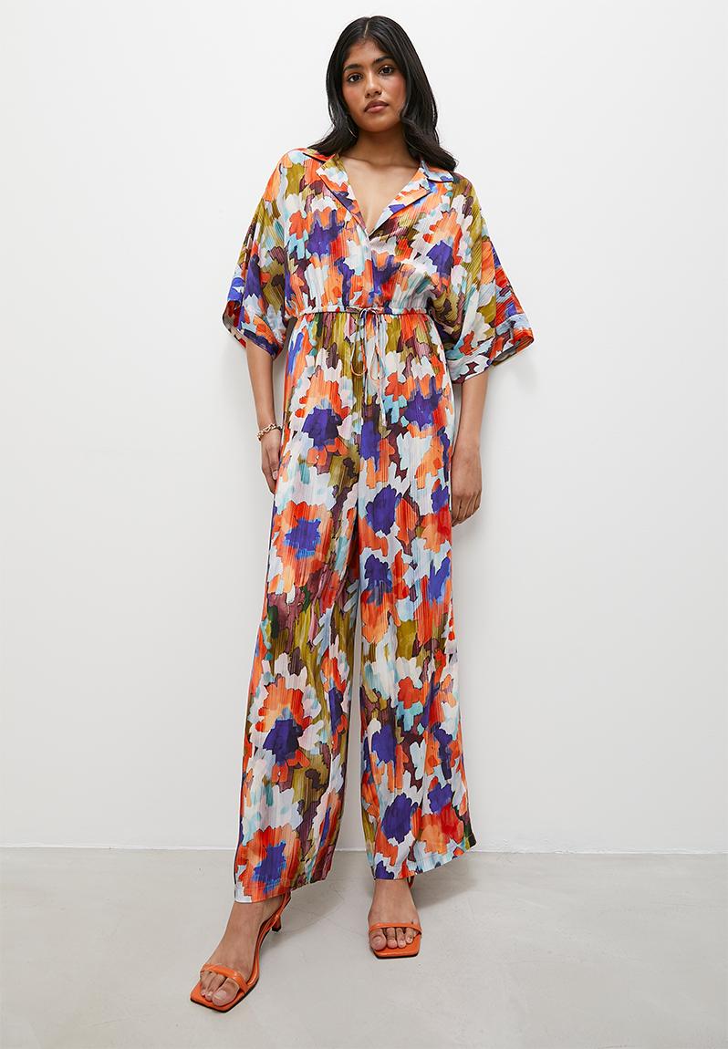 Relaxed printed short sleeve jumpsuit - abstract colour smudge1 ...
