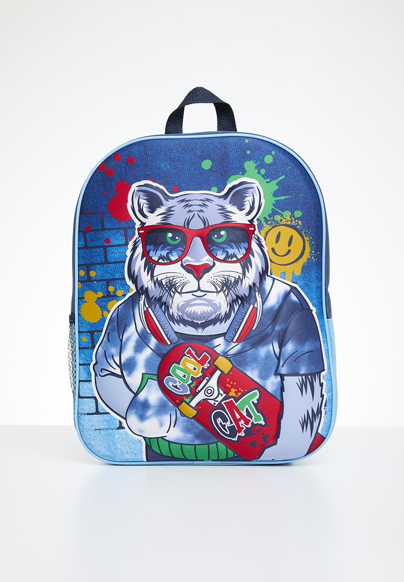 3D debossed backpack tiger - blue