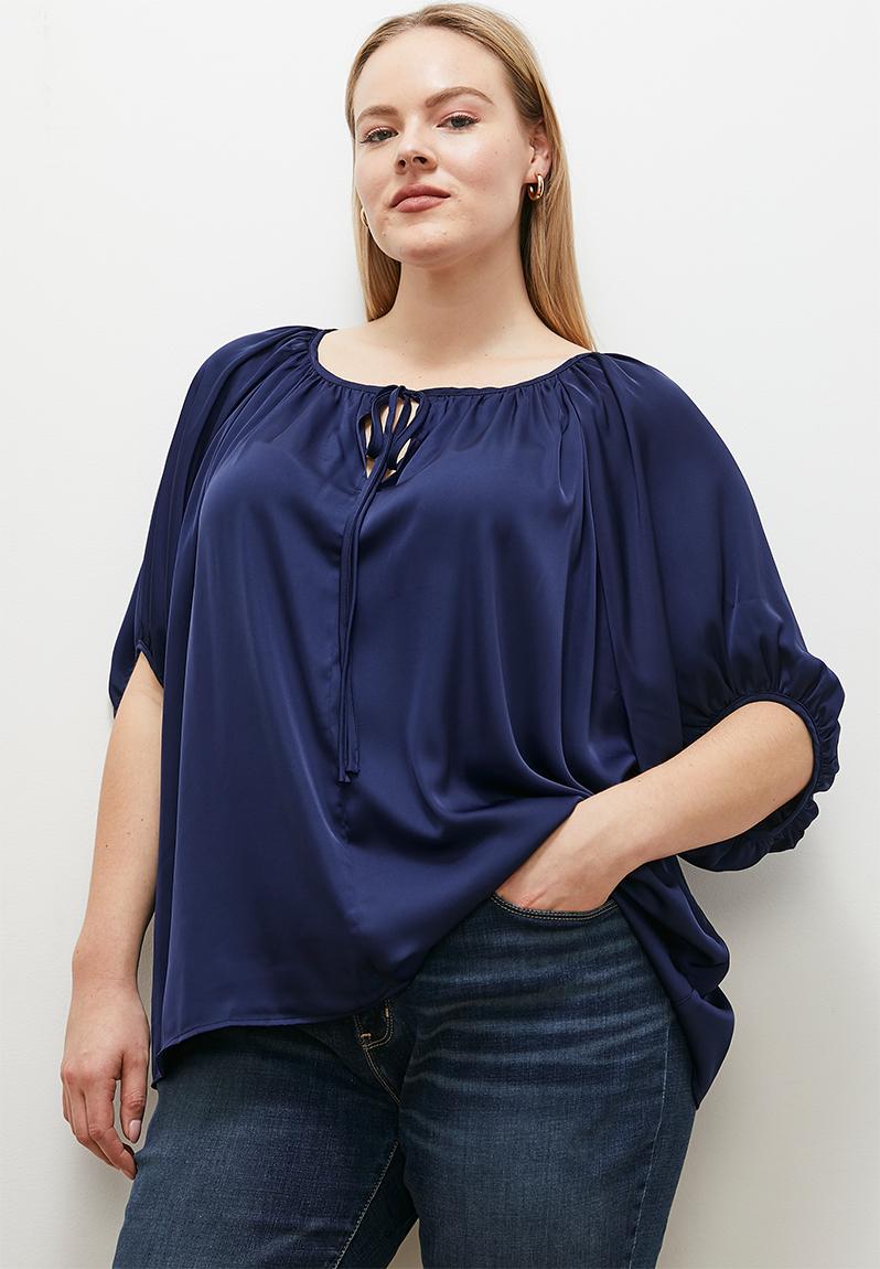Gathered keyhole blouse - navy1 edit Tops | Superbalist.com