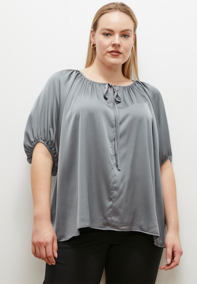 Gathered keyhole blouse - grey1